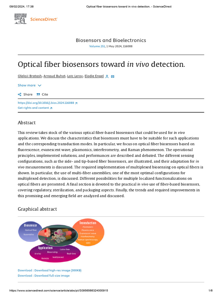 Optical Fiber Biosensors Toward in Vivo Detection. - ScienceDirect ...