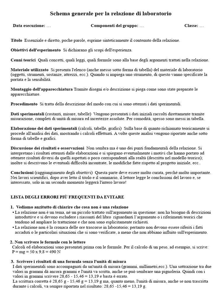 Schema Relazione Laboratorio | PDF