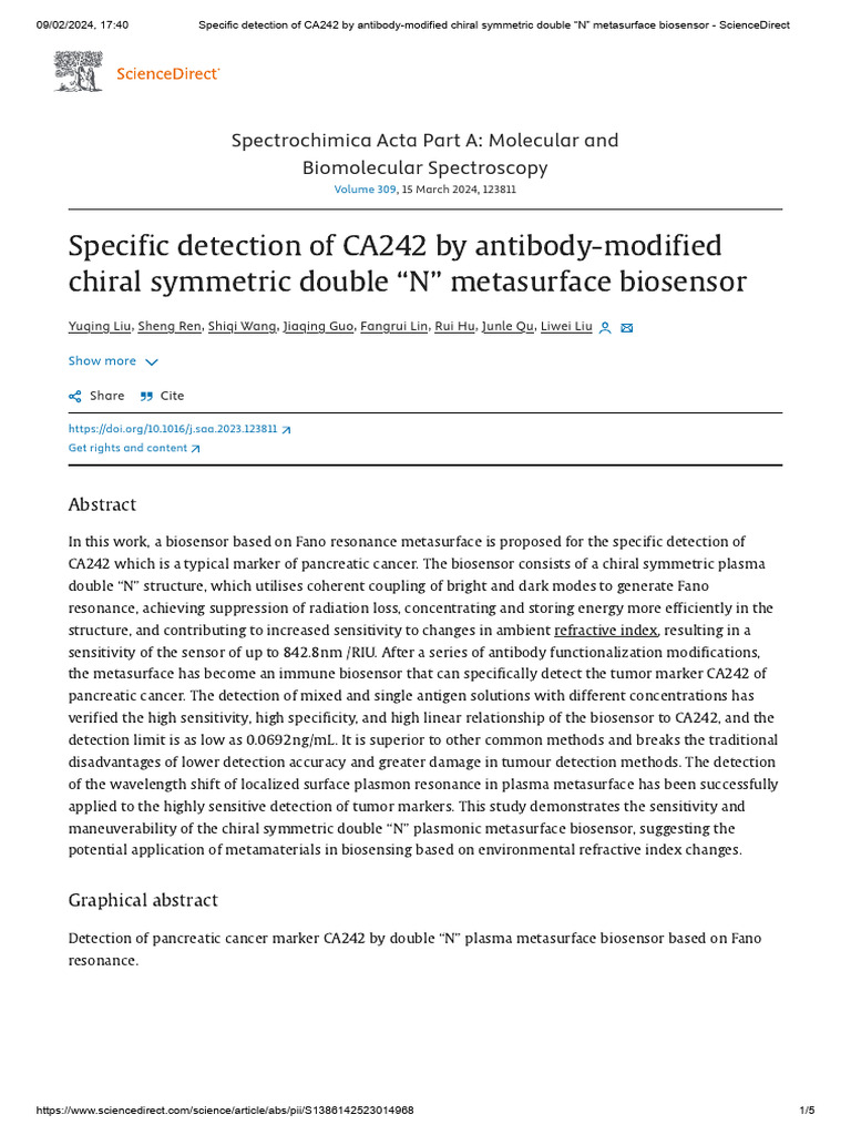 Specific Detection of CA242 by Antibody-Modified Chiral Symmetric ...