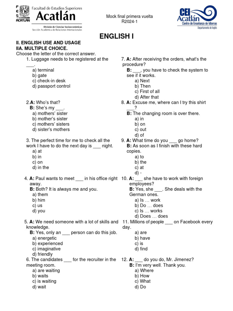 English Language Mock Exam Practice | PDF | Volunteering