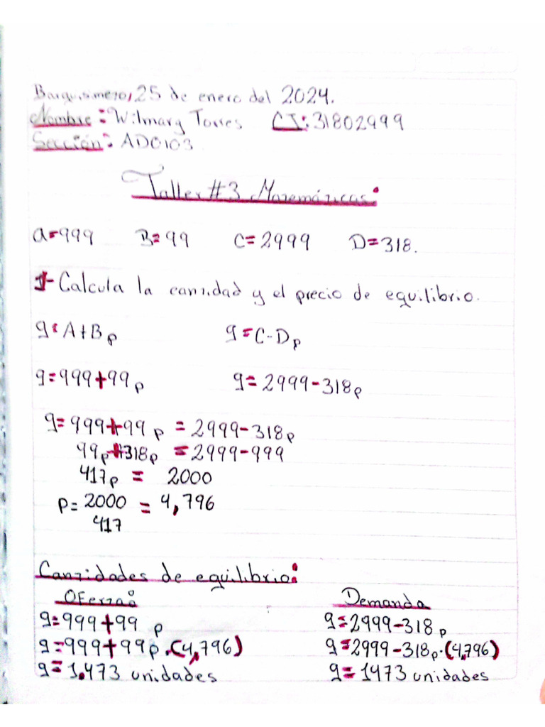 Taller de Matemáticas Wilmary Torres AD0103 | PDF