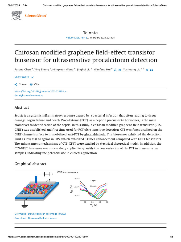 Chitosan Modified Graphene Field-Effect Transistor Biosensor For Ultrasensitive Procalcitonin ...