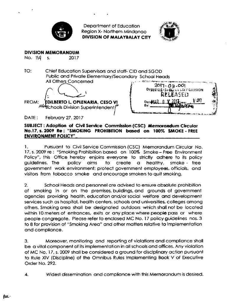 CSC Smoking Memorandum Memo-17-114 | PDF
