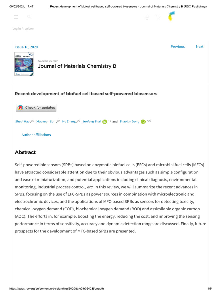 Recent Development of Biofuel Cell Based Self-Powered Biosensors - Journal of Materials ...