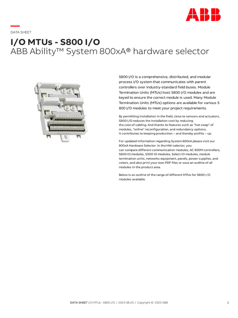 800xa Outline - IO MTUs - S800 IO | PDF | Electrical Connector ... 800xa Outline - IO MTUs - S800 IO | PDF | Electrical Connector ...
