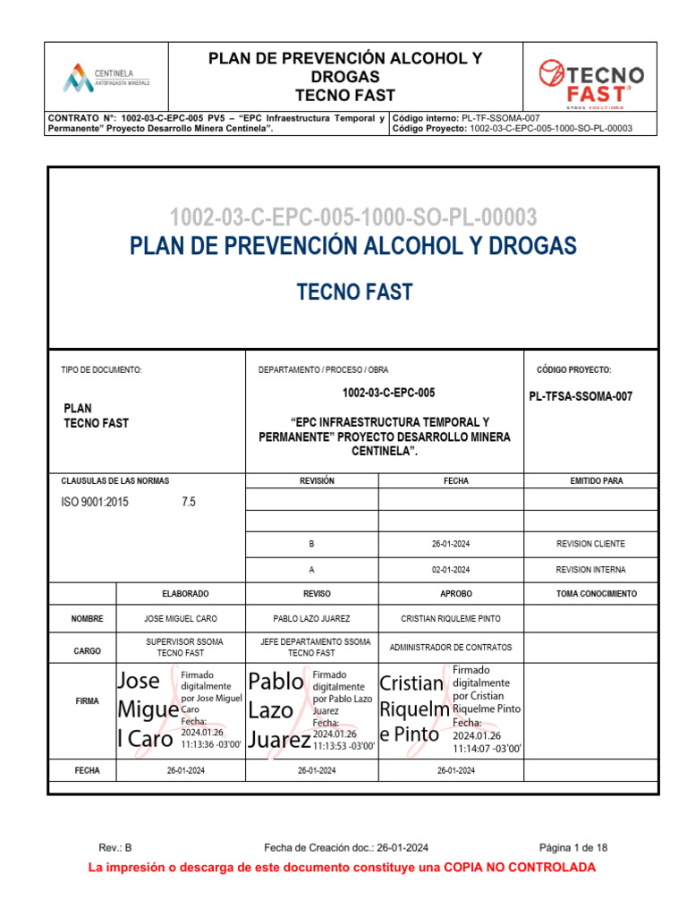 1002-03-C-EPC-005-1000-SO-PL-00003: Plan de Prevención Alcohol Y Drogas | PDF | La dependencia ...