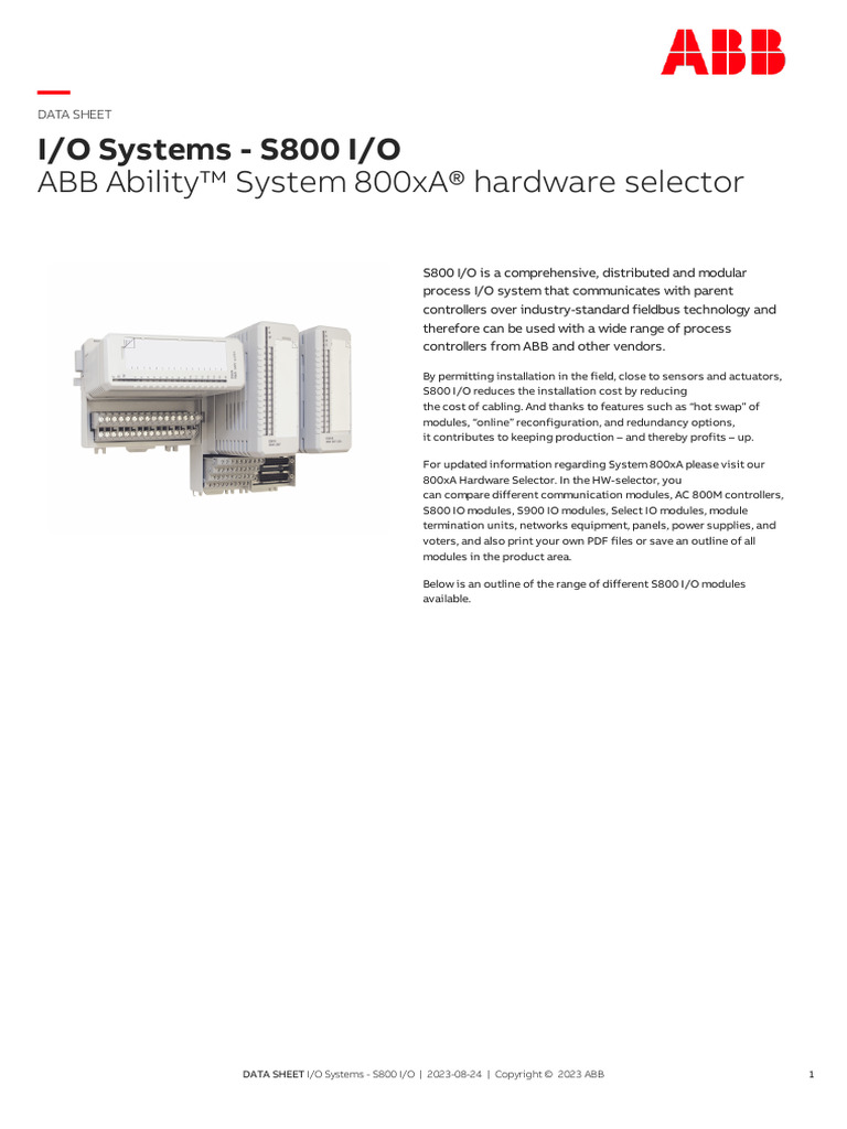 800xa Outline - IO Systems - S800 IO | PDF | Input/Output | Manufactured Goods