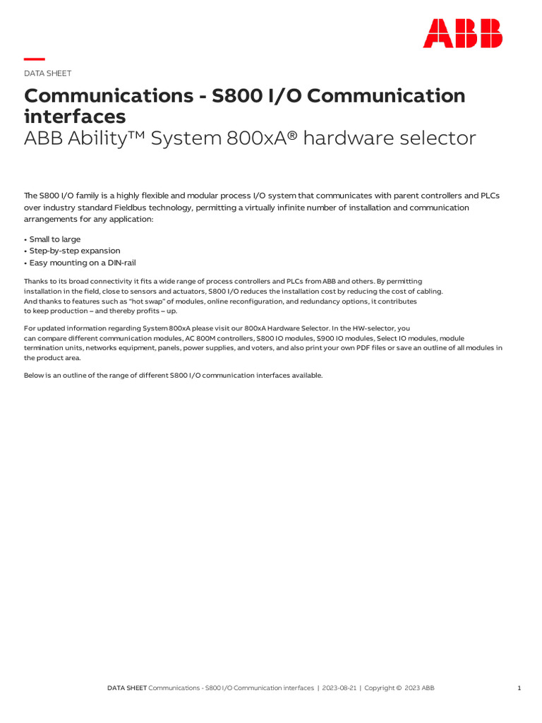 800xa Outline - Communications - S800 IO Communication Interfaces | PDF | Programmable Logic ...