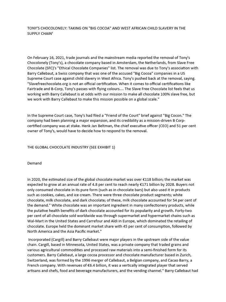 TONY Case | PDF | Cocoa Bean | Chocolate