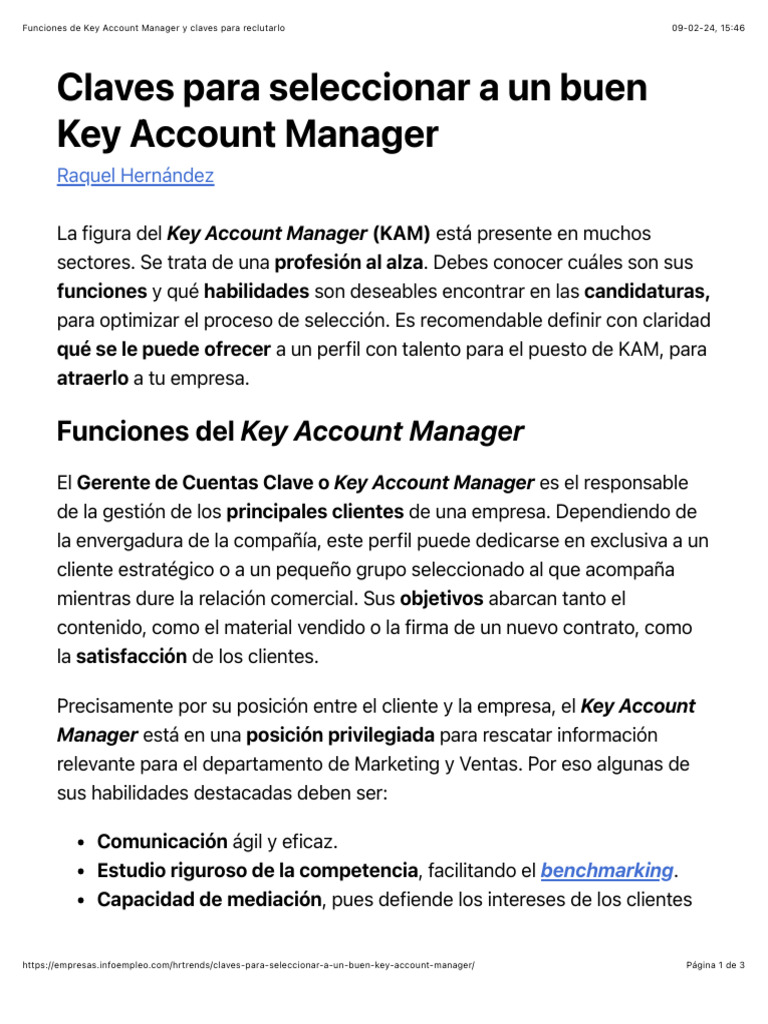Funciones de Key Account Manager y Claves para Reclutarlo | PDF ...