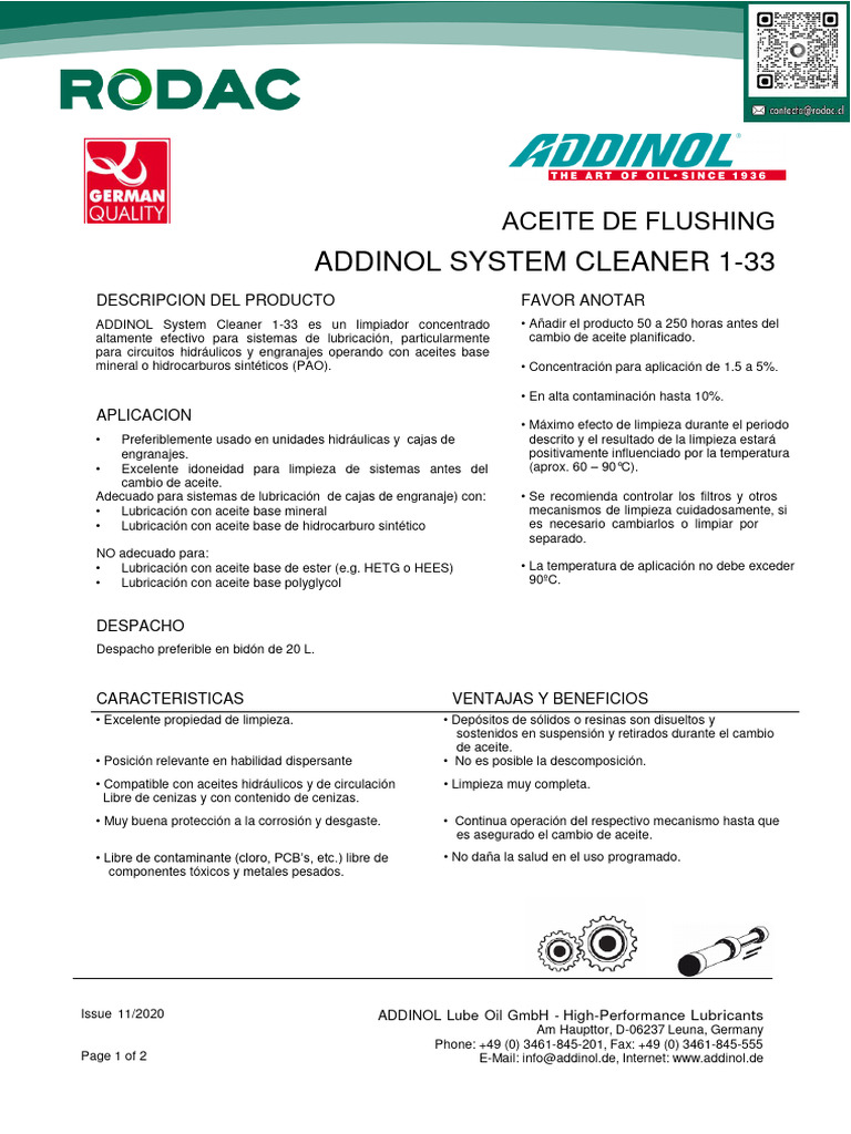 TPI RODAC (Addinol-ES) Aceite de Flushing System Cleaner-1-33 E | PDF