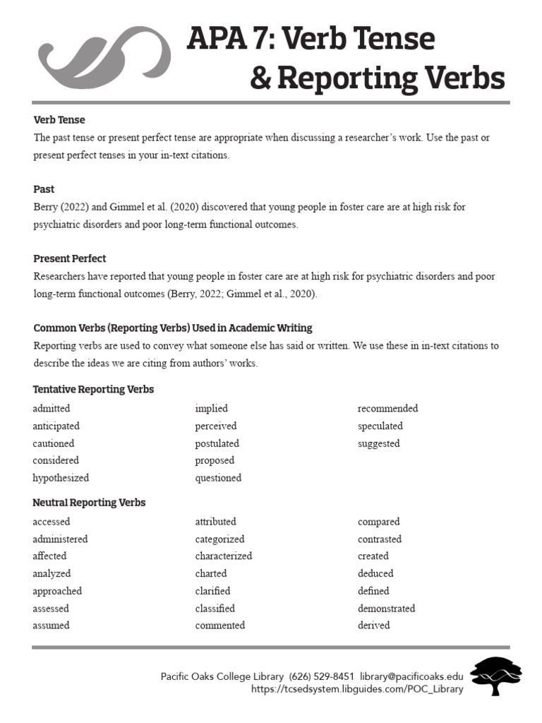 APA 7: Verb Tense & Reporting Verbs | PDF | Risk | Mental Disorder