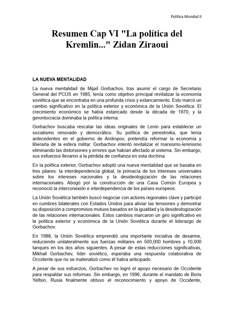 Resumen Cap VI La Política Del Kremlin... Zidan Ziraoui. | PDF | Unión ...