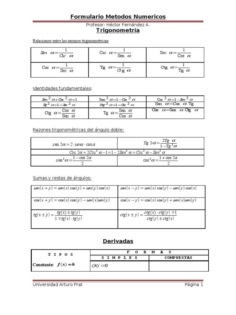 Formulario Metodos Numericos | PDF | Métodos y materiales de enseñanza