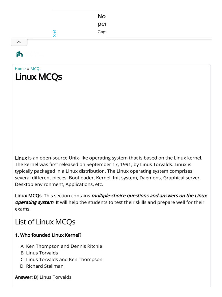 Top 50 Linux MCQs (Multiple-Choice Questions and Answers) | PDF | Linux | Operating System