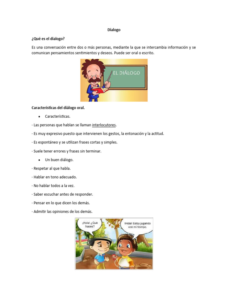 Dialogo, Caracteristicas Del Dialogo | PDF | Artes del lenguaje y ...