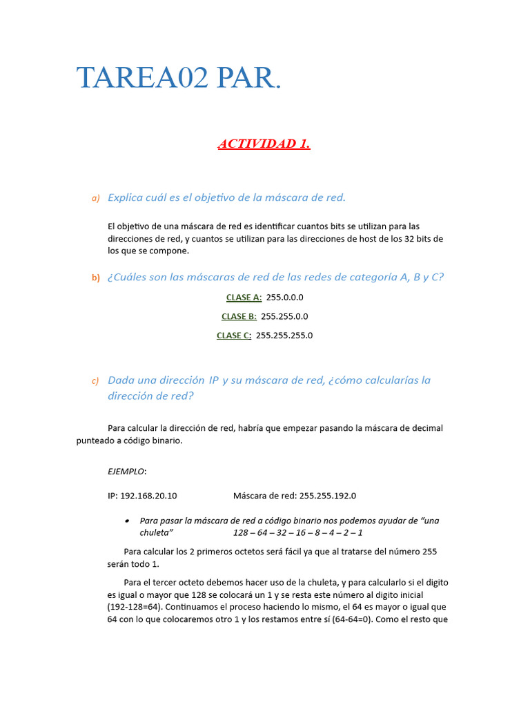 Tarea02 Par | PDF | Dirección IP | Red de computadoras