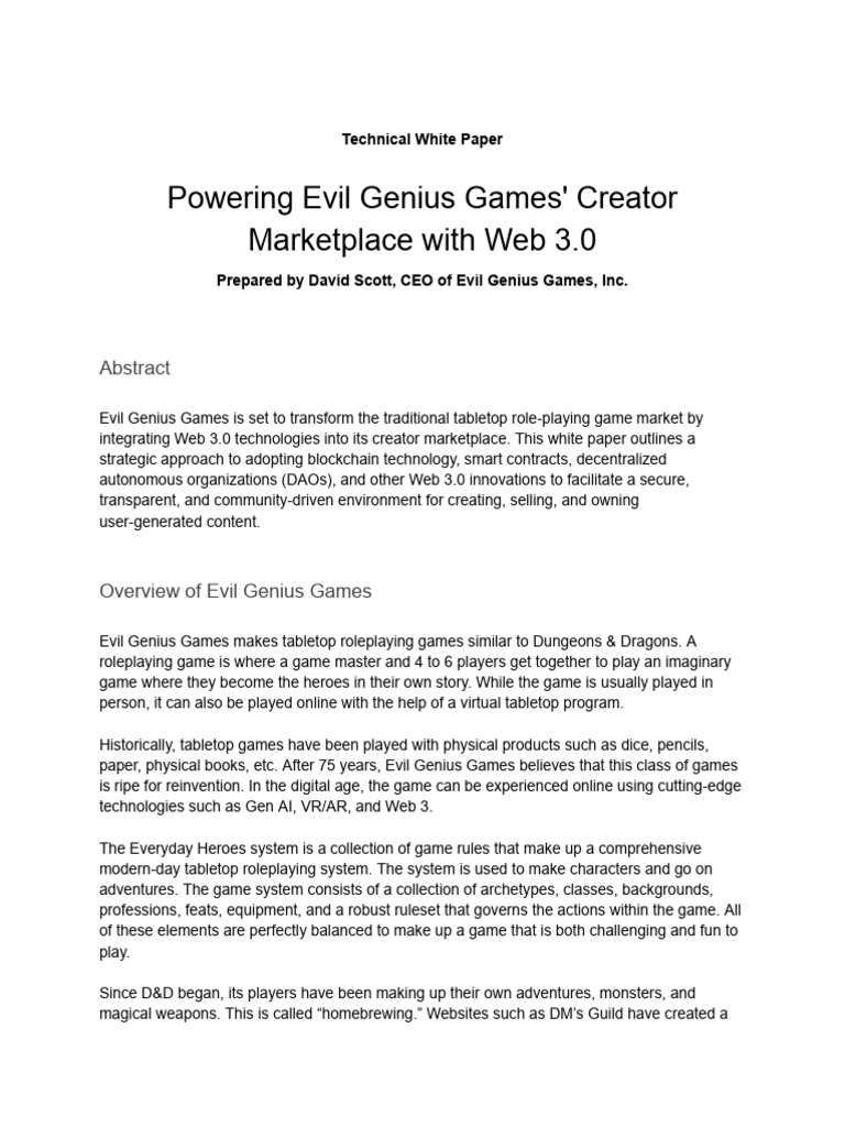 Evil Genius Games - Web 3 White Paper - December 28th, 2023 | PDF ...