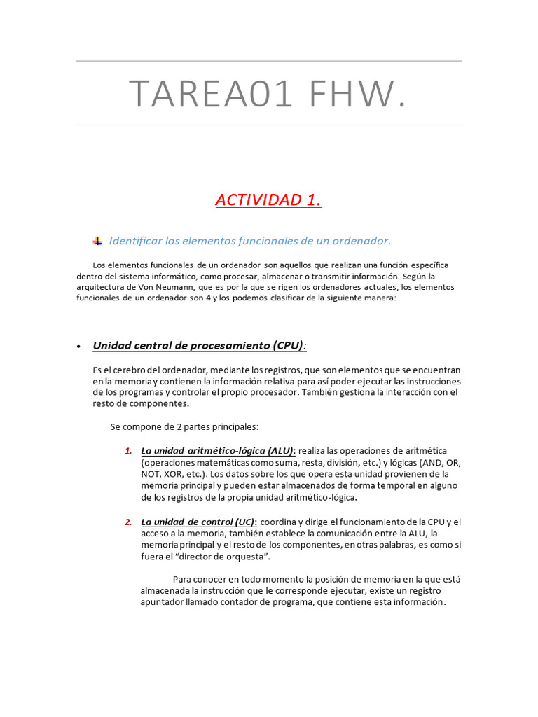 Tarea01 FHW | PDF | Periférico | Hardware de la computadora