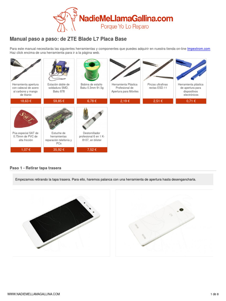 MANUAL Zte Blade l7 Placa Base | PDF | Bienes manufacturados | Herramientas