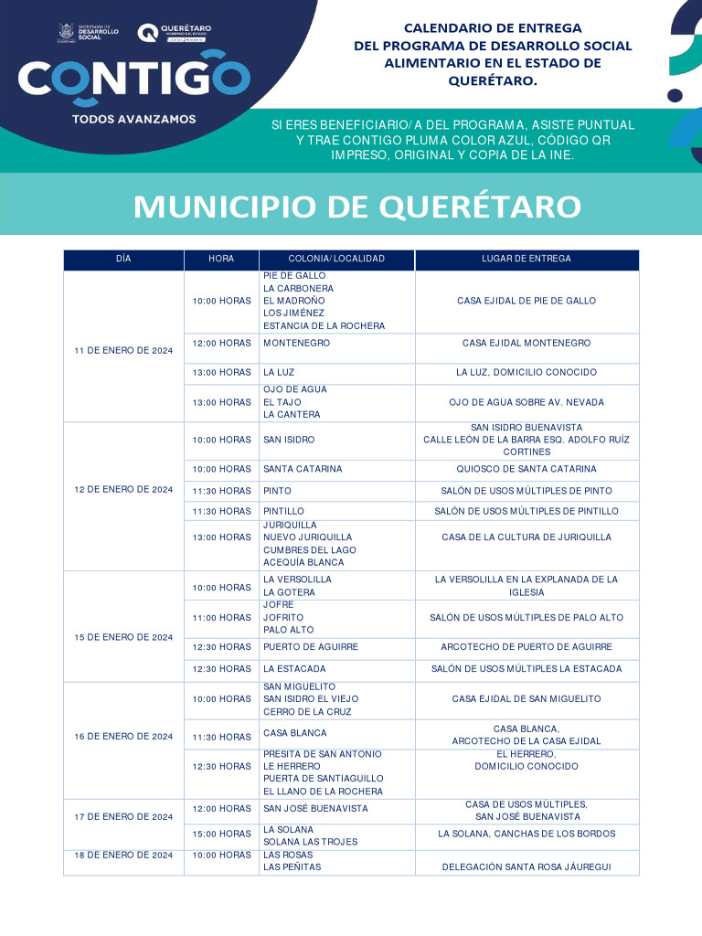 Calendario Jornadas Contigo 2024 Querétaro Pdf Nueva España
