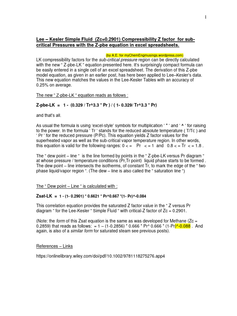 Z-pbe-LK Compressibility Factor Equation | PDF | Pressure | Spreadsheet