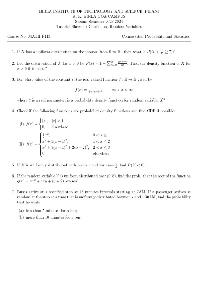 TS4 | PDF | Probability Distribution | Probability Density Function