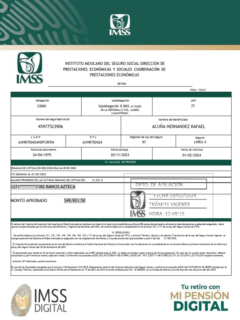 Resolución De Pensión Imss 2023 Pdf Gobierno