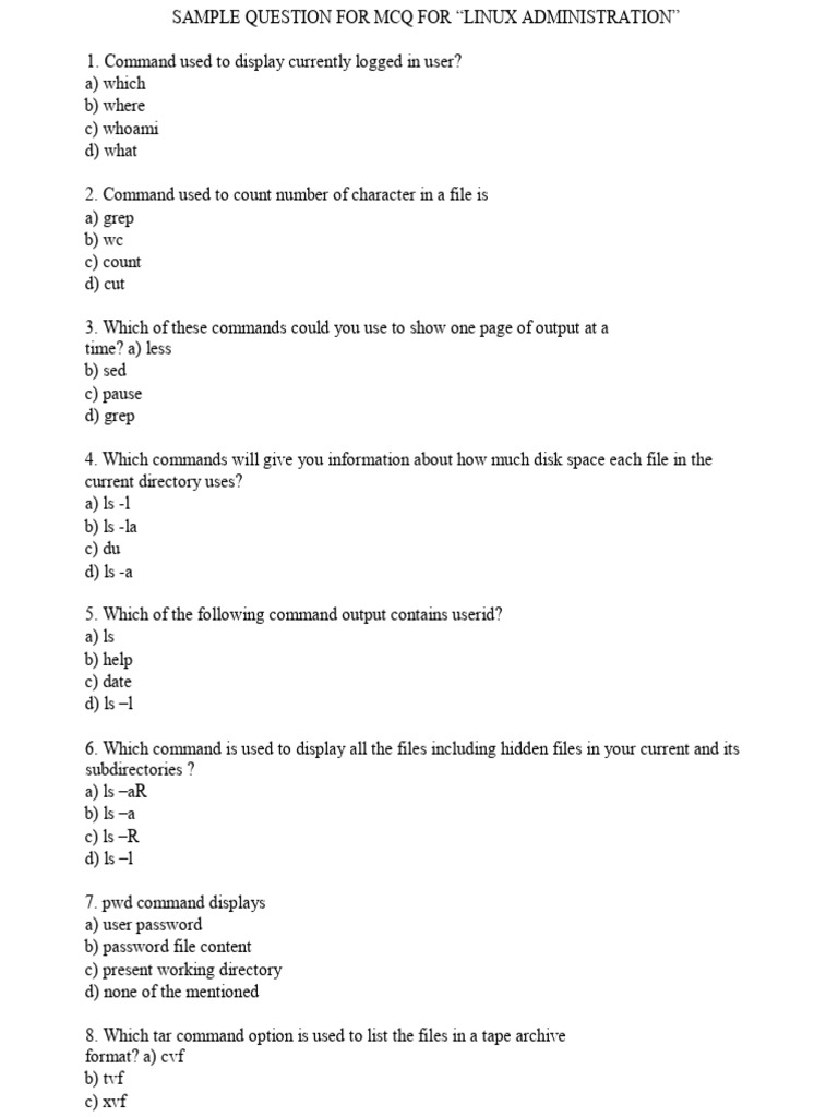 Sample MCQ For Linux | PDF | Domain Name System | File Transfer Protocol