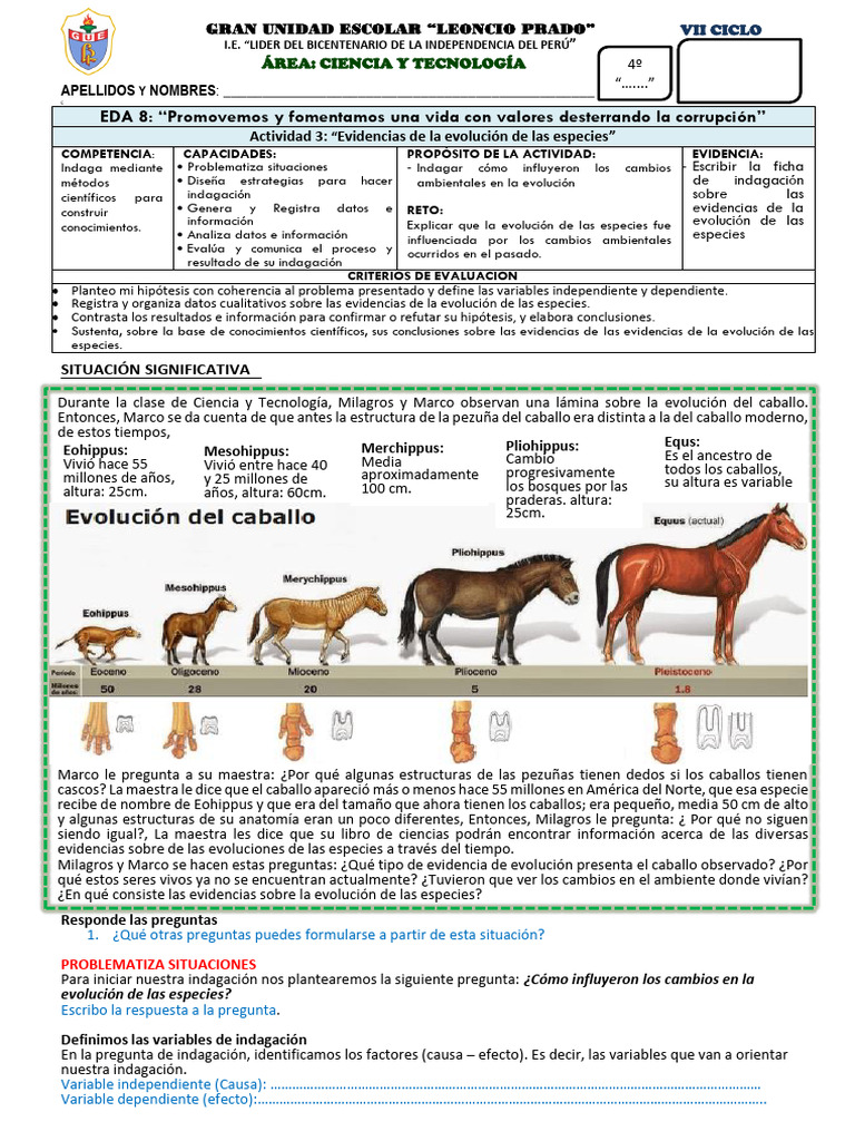 4º - CYT 3-EDA 8 - Ficha - Indagación Sobre Cómo Influyeron Los Cambios Ambientales en La ...