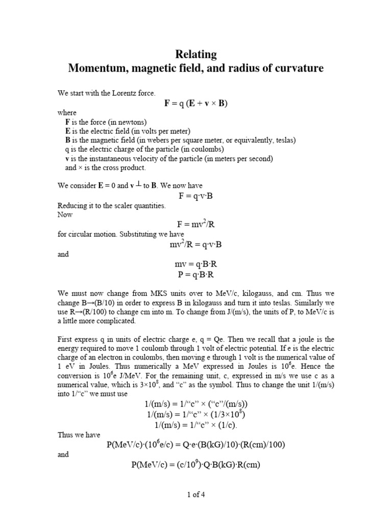 P=QBR | PDF | Electronvolt | Motion (Physics)
