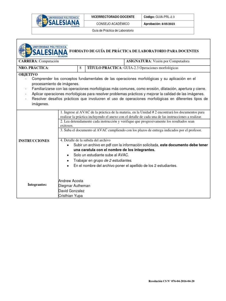 TAREA - GUIA-PRL-2.3 Operaciones Morfológicas | PDF | Píxel | Imagen