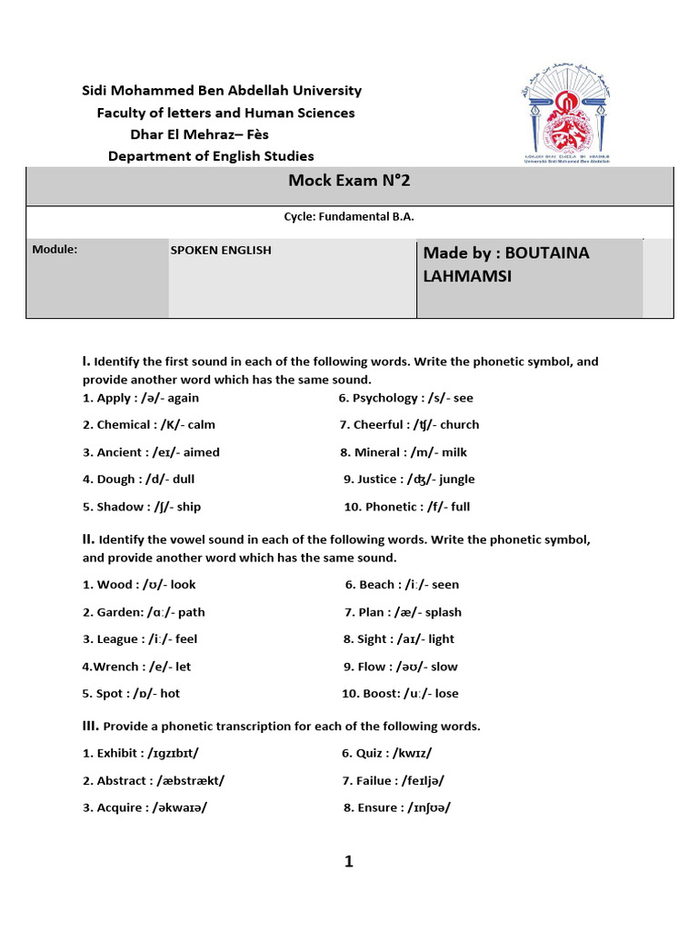 Mock Exam 2 - Spoken English Corr | PDF | Linguistics | Human Communication