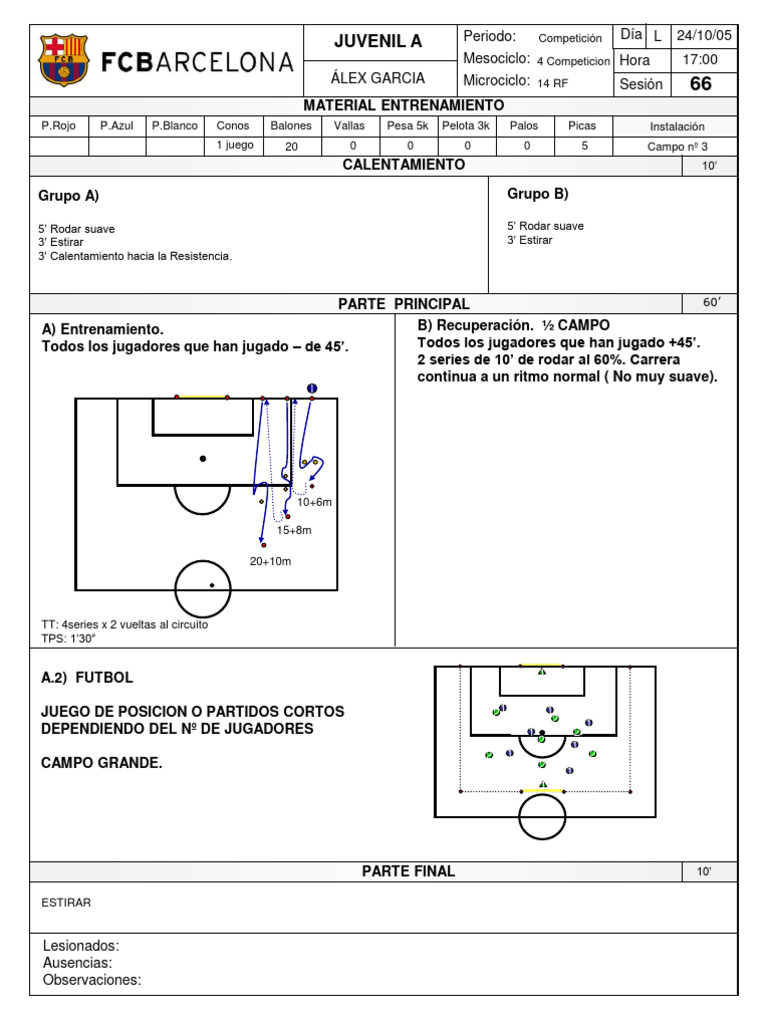 Microciclo Juvenil DH Barcelona F.C | PDF | Deportes | Asociación de Futbol