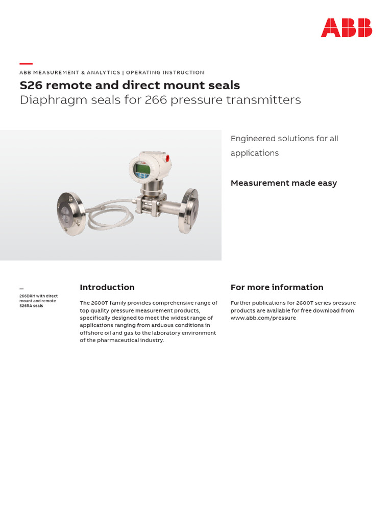 S26 Remote and Direct Mount Seals: Diaphragm Seals For 266 Pressure ...