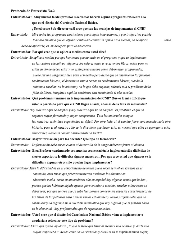 2 Protocolo 2 Entrevista | Descargar gratis PDF | Plan de estudios | Enseñando