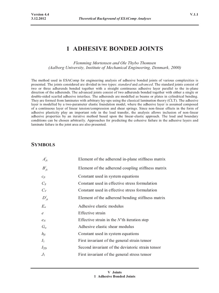 Theoretical Background of ESAComp Analyses - PART V - Adhesive Bonded Joints - Bolted Joints ...