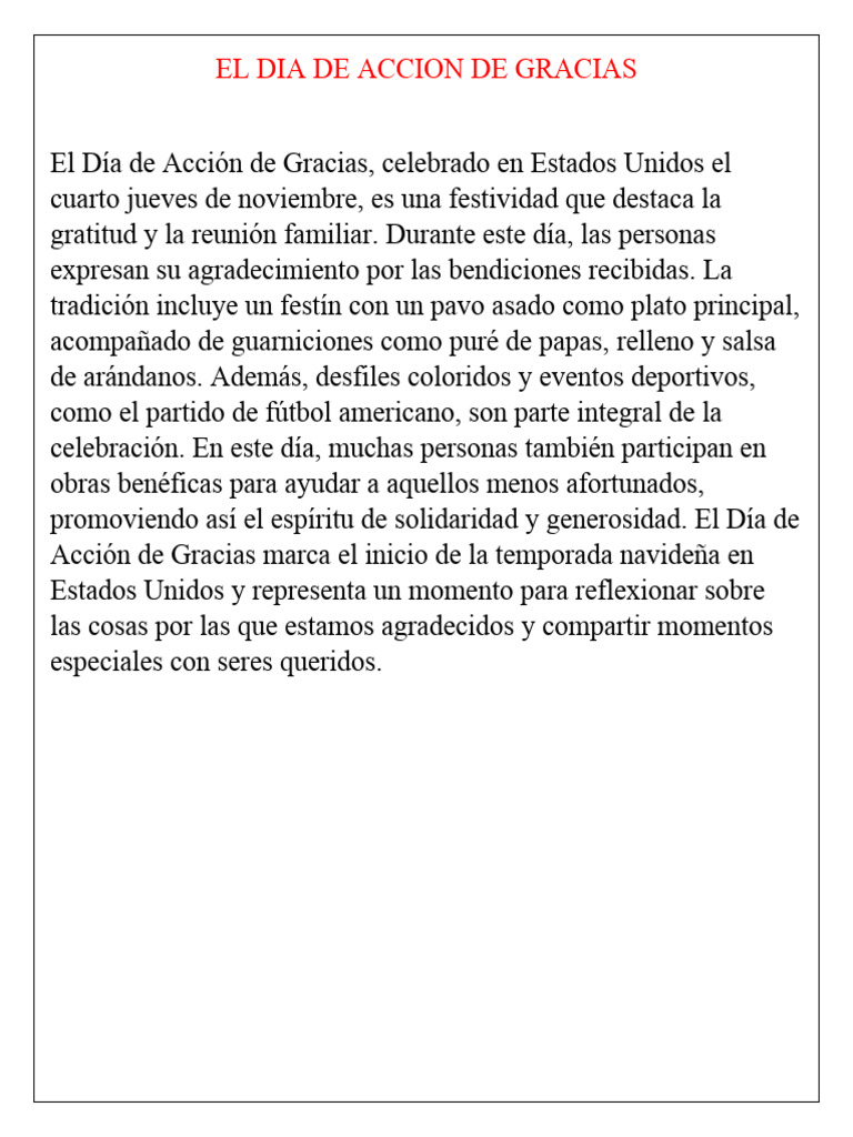 El Día de Acción de Gracias | PDF | Deportes y actividades al aire libre