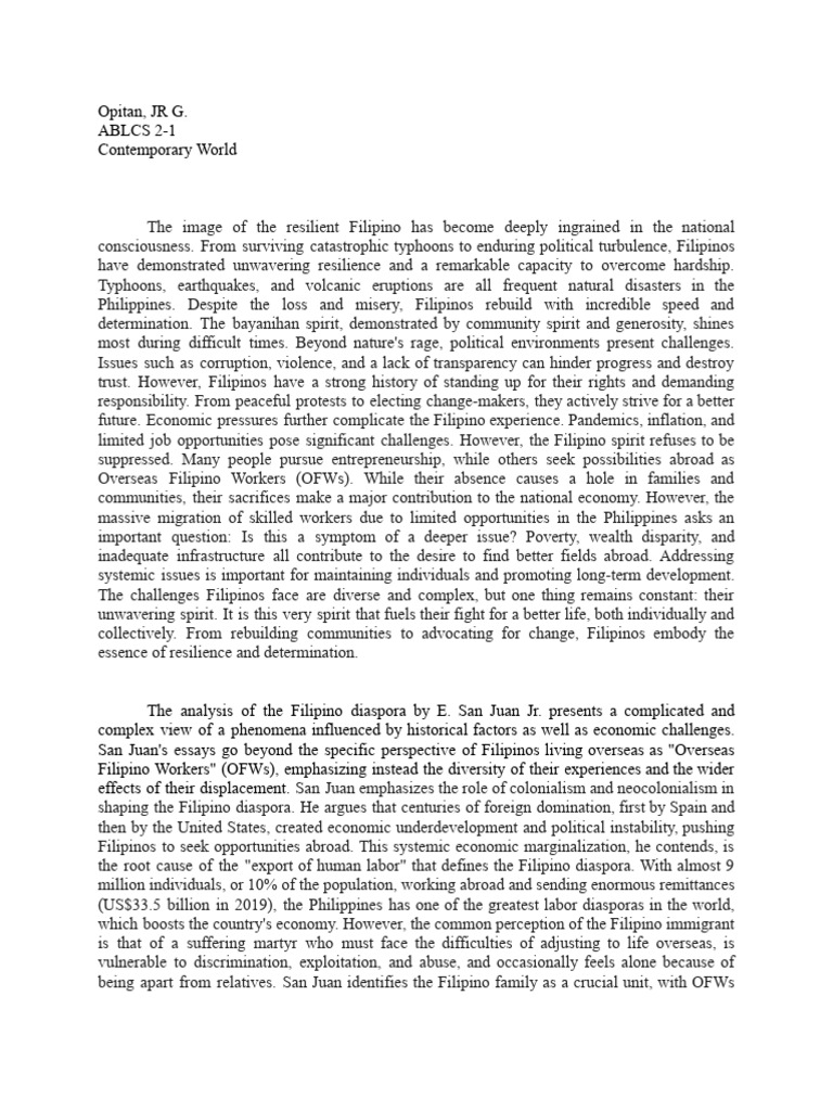 Opitan, JR - Contemporary World | PDF | Philippines | Colonialism