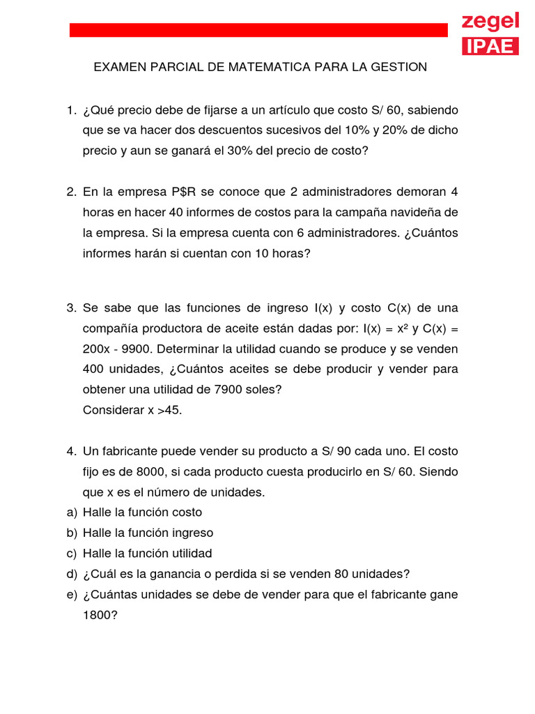 Repaso de Matematica para La Gestion | PDF