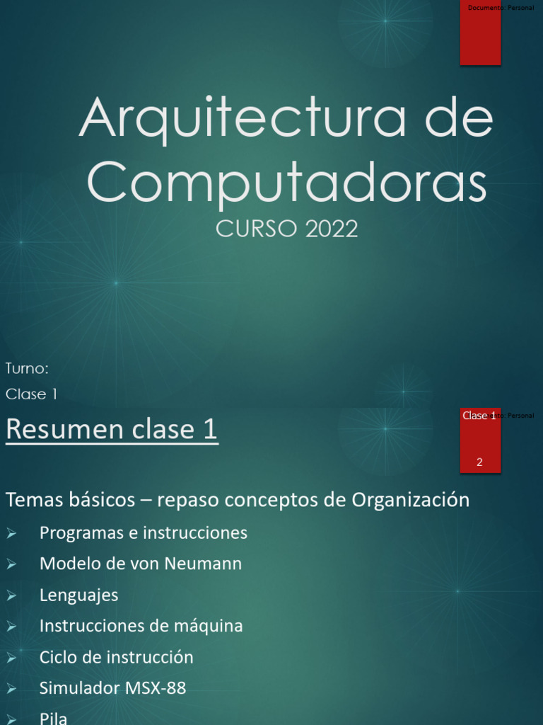Arq Clase1 Repaso de OC | PDF | Lenguaje ensamblador | Unidad Central ...
