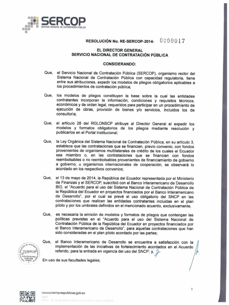 Resolucion Sercop 2014 0171 | PDF