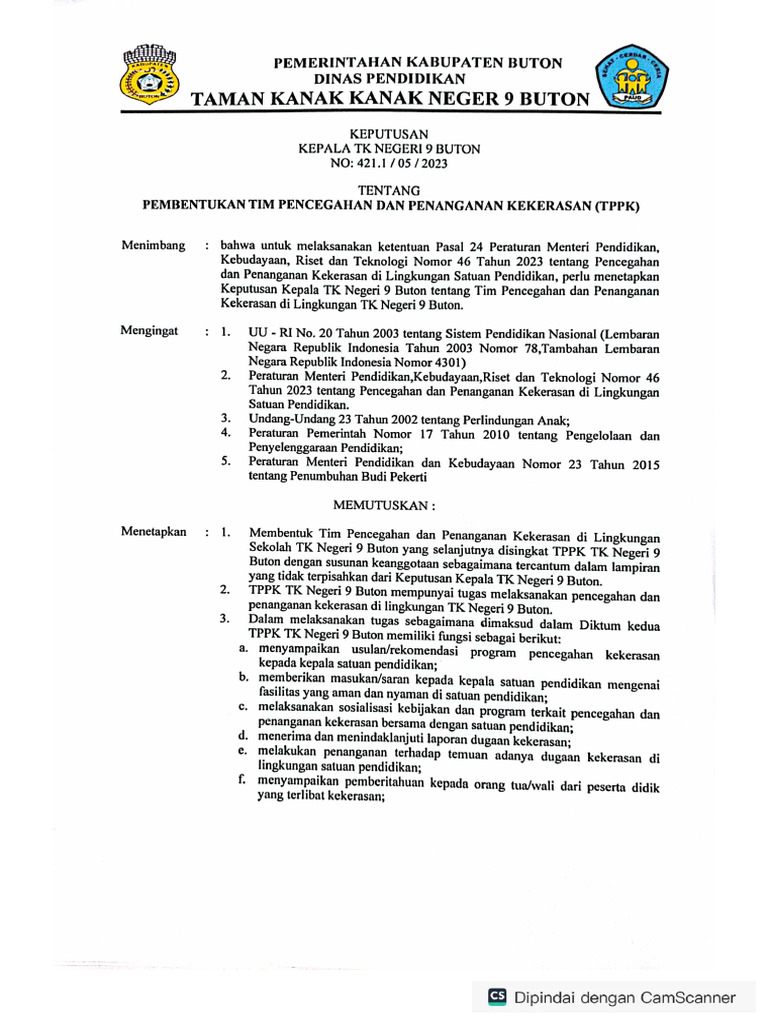 SK TPPK TK Negeri 9 Buton | PDF