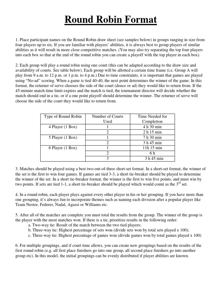 Round Robin Format Instructions U9 | PDF | Sports | Sports Competitions