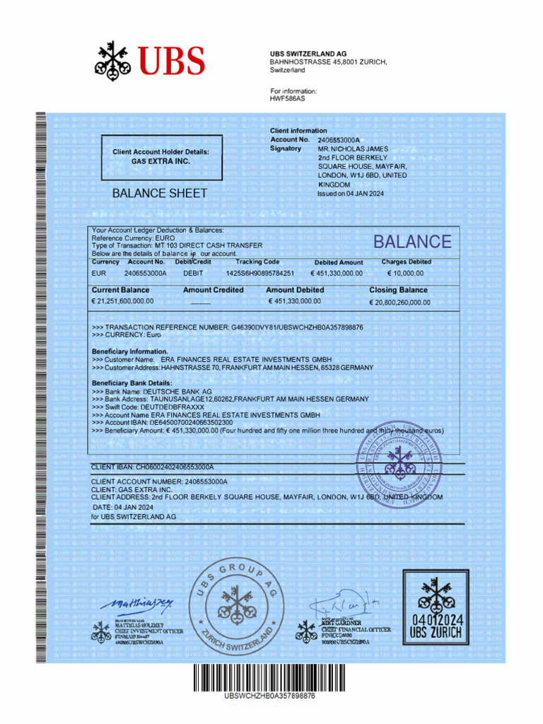 Balance Sheet 451 M | PDF | Debits And Credits | Ubs