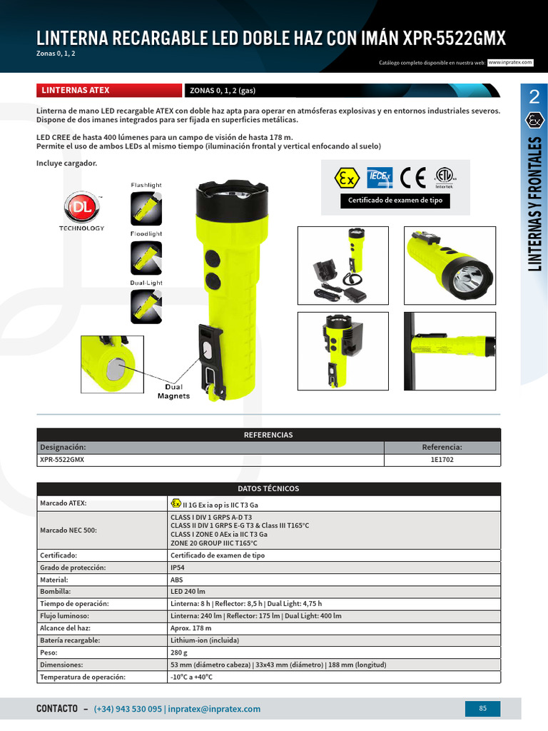 Linterna Recargable LED ATEX Doble Haz Con Iman XPR 5522GMX | Descargar ...