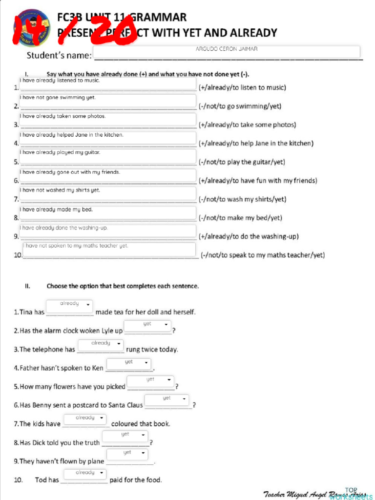 FC3B Unit 11 Grammar - Present Perfect With Yet and Already | PDF