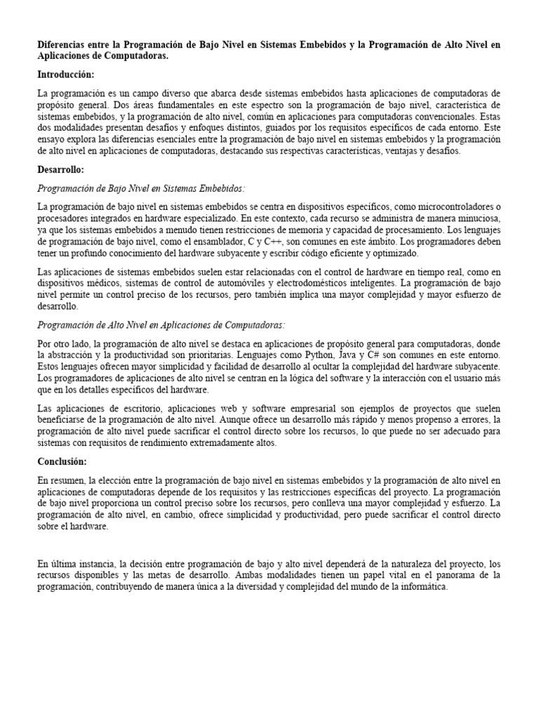 Diferencias entre la Programación de Bajo Nivel en Sistemas Embebidos y la Programación de Alto ...