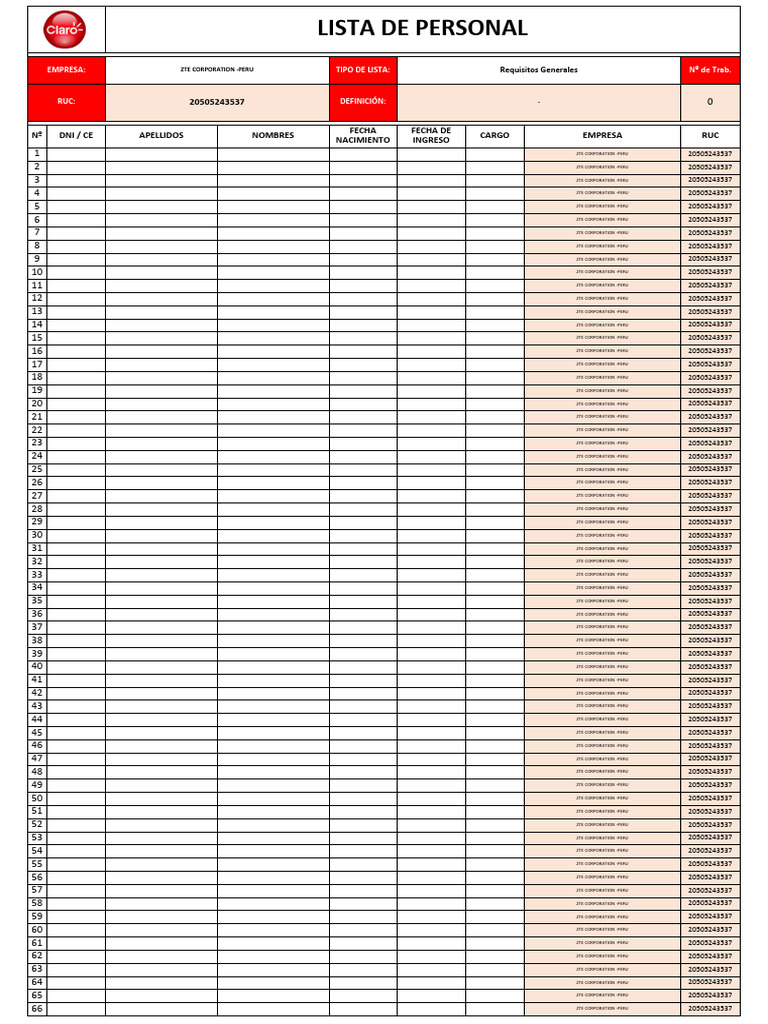Lista de Personal | PDF