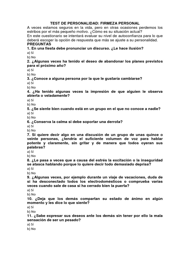 TEST DE PERSONALIDAD Firmeza Personal | PDF | Crecimiento personal y ...